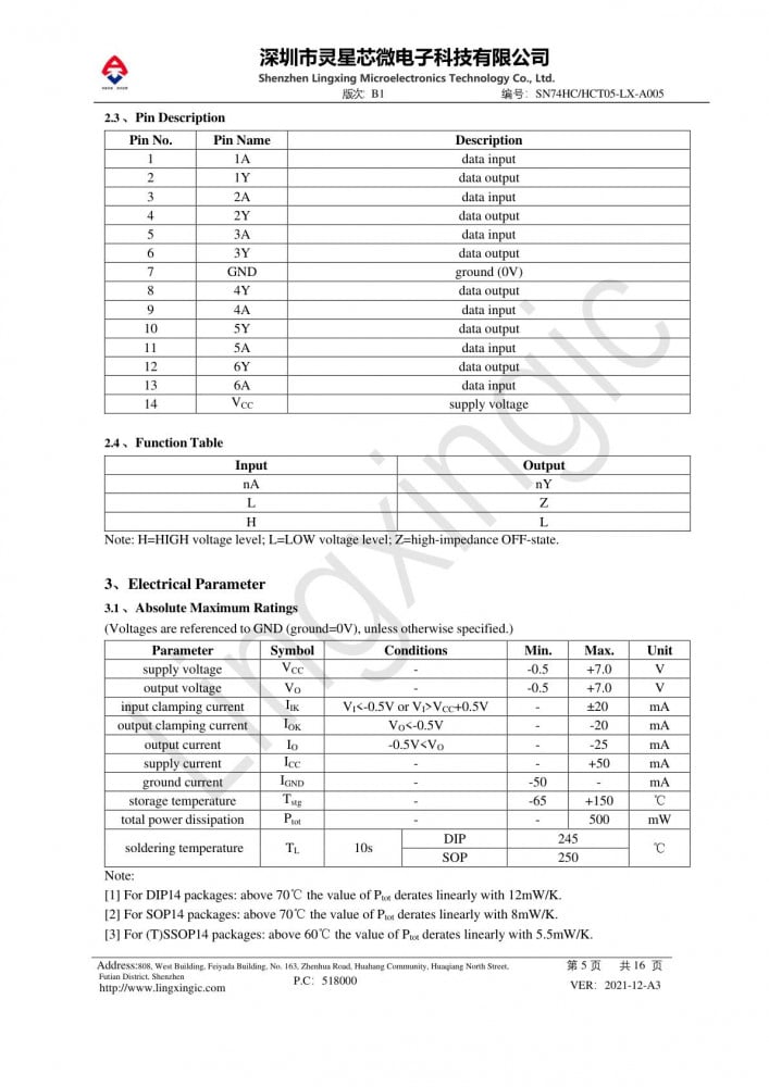 SN74HC05N(LX) datasheet page 5