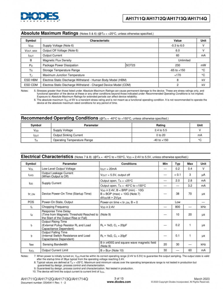 AH1713Q-SA-7 datasheet page 3