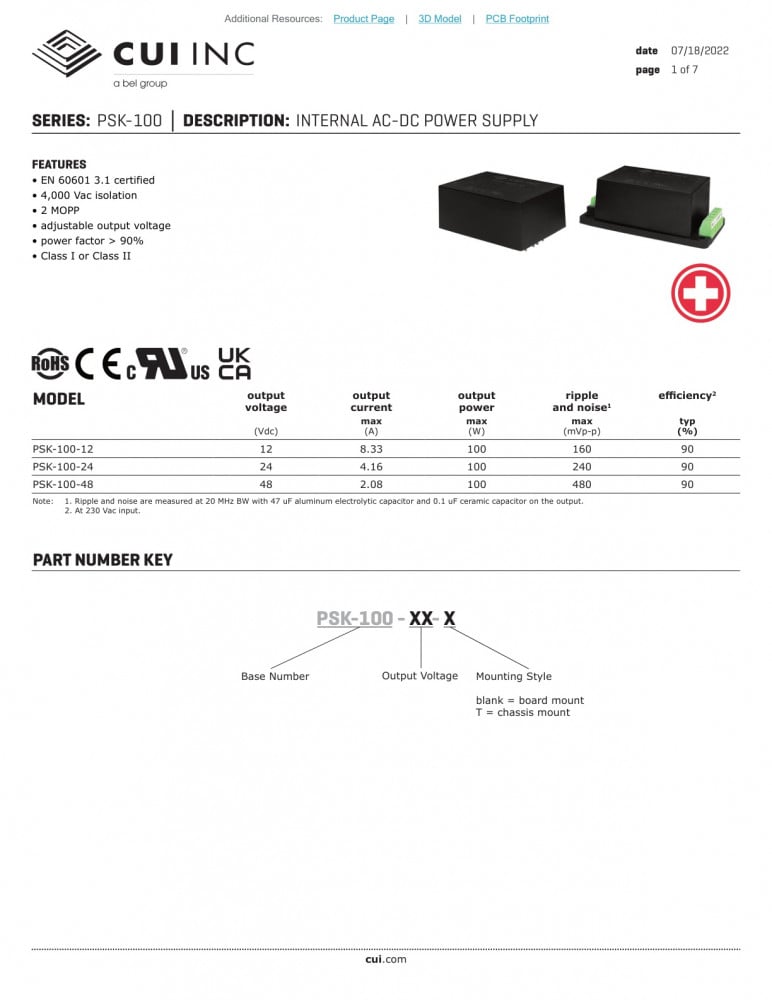 PSK-100 series datasheet page 1
