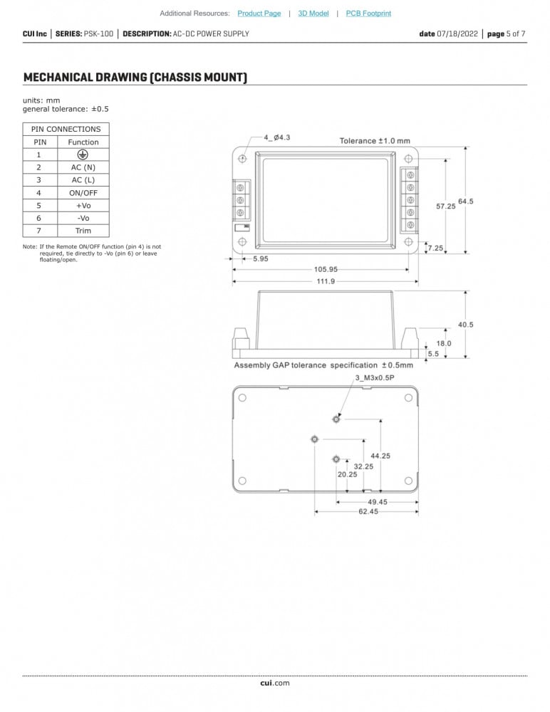 PSK-100 series datasheet page 5
