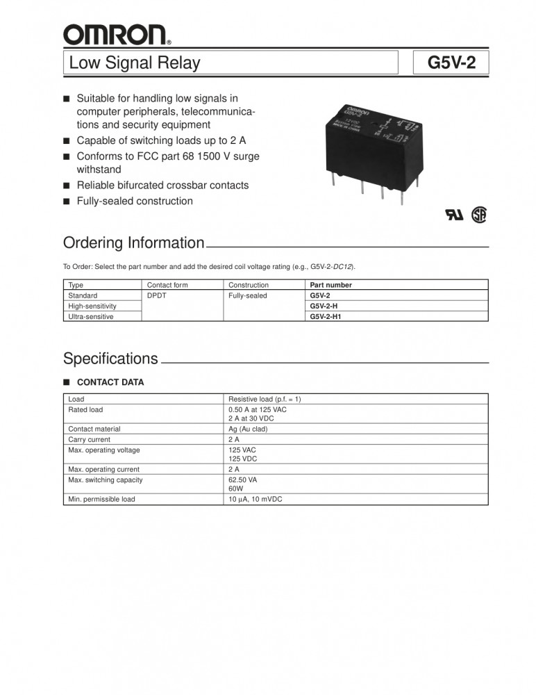 G5V-2 relay datasheet page 1