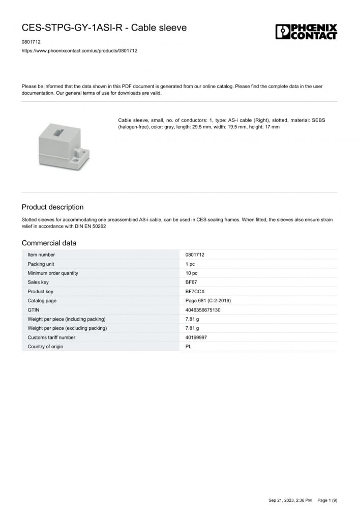 Phoenix Contact 0801712 technical document page 1