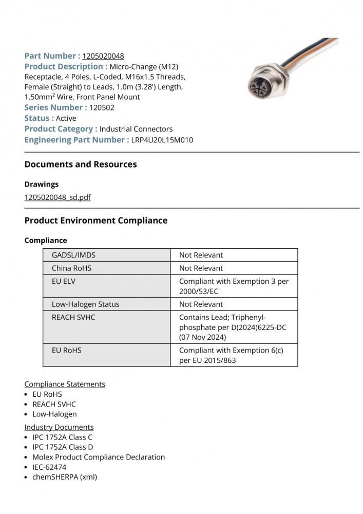 MOLEX 1205020048 product drawing, page 1