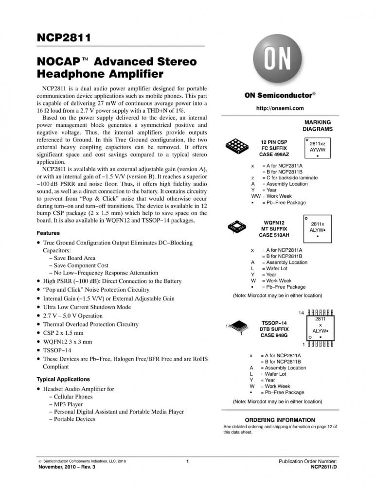 NCP2811 datasheet page 1