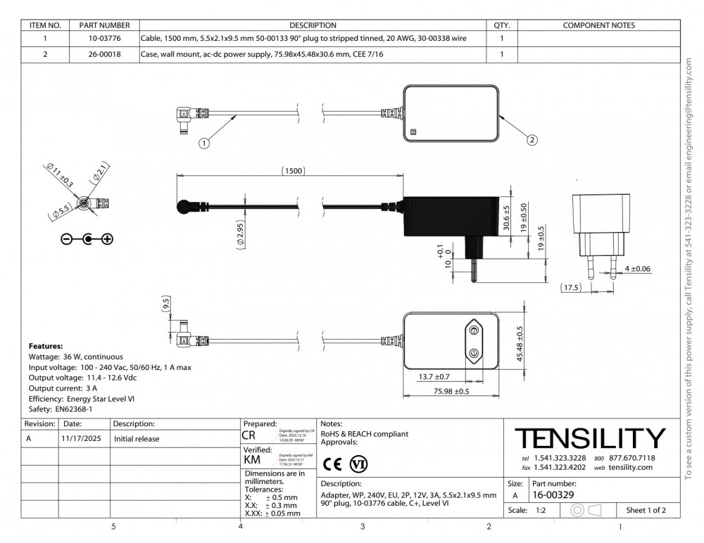 Tensility International 16-00329 product drawing and adapter specifications