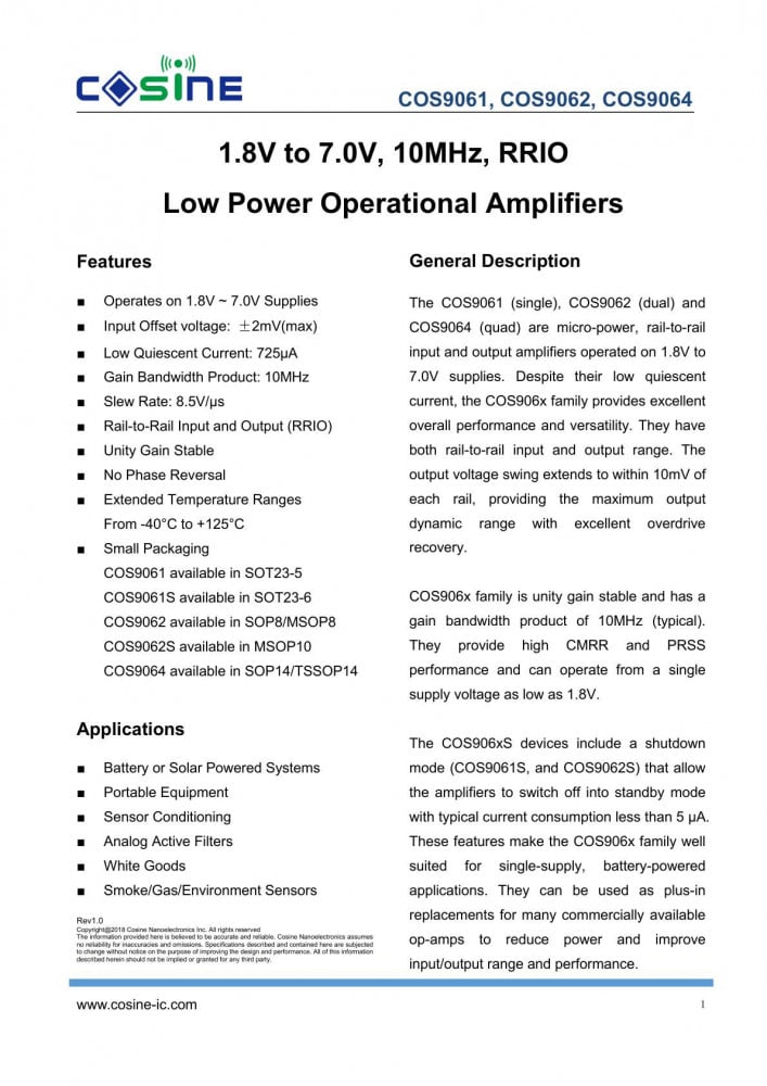 COS9061 datasheet page 1