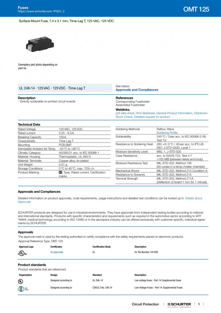 SCHURTER 3404.0121.11 datasheet page 1