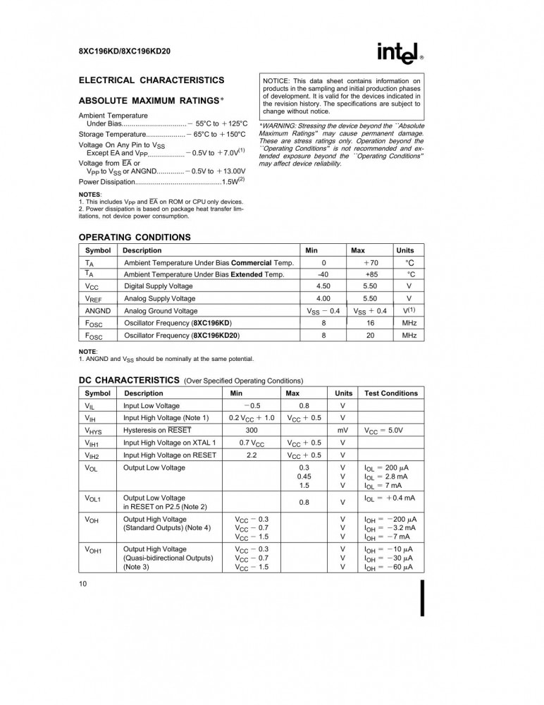 TN87C196KD technical document page 10