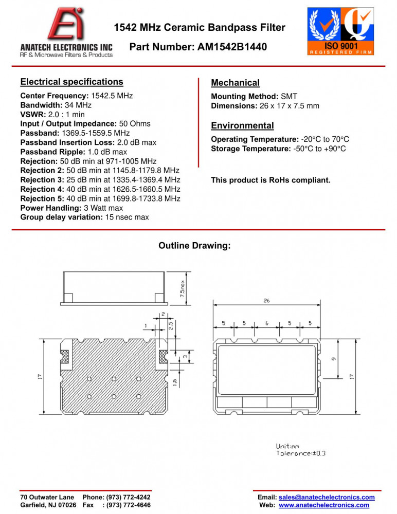 AM1542B1440 technical document and outline drawing