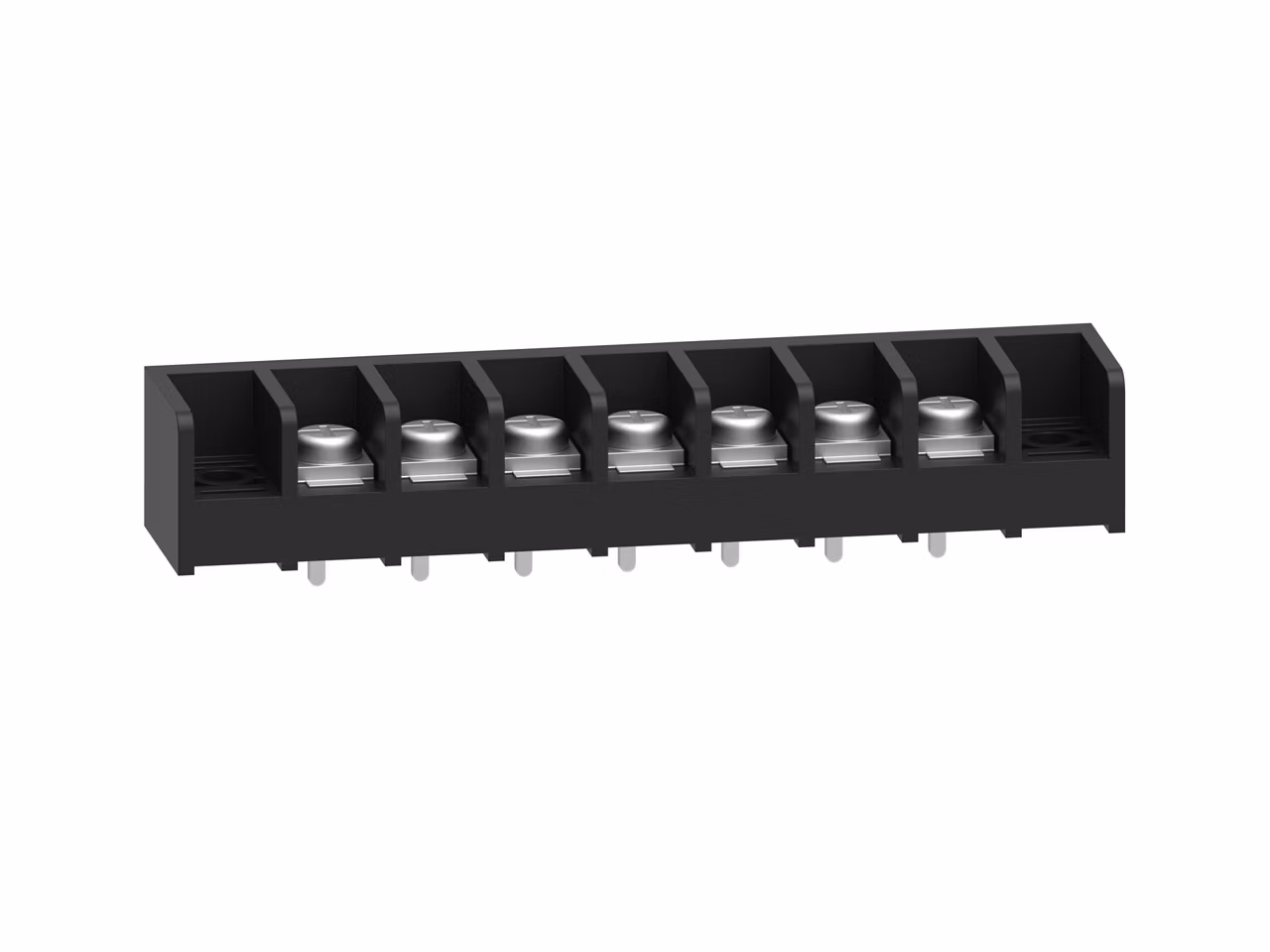 9.53mm Pitch, Single Row, Tri-Barrier Terminal Strip, without Mounting Ends, Black, Steel Screws, 2 Circuits