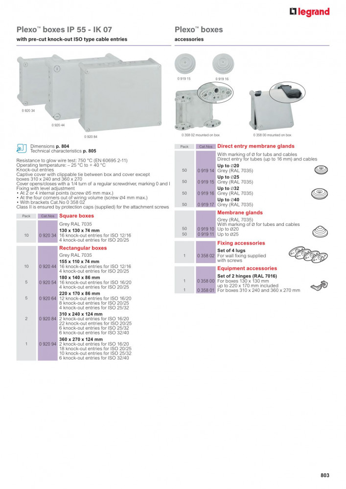Legrand technical document page for product reference review