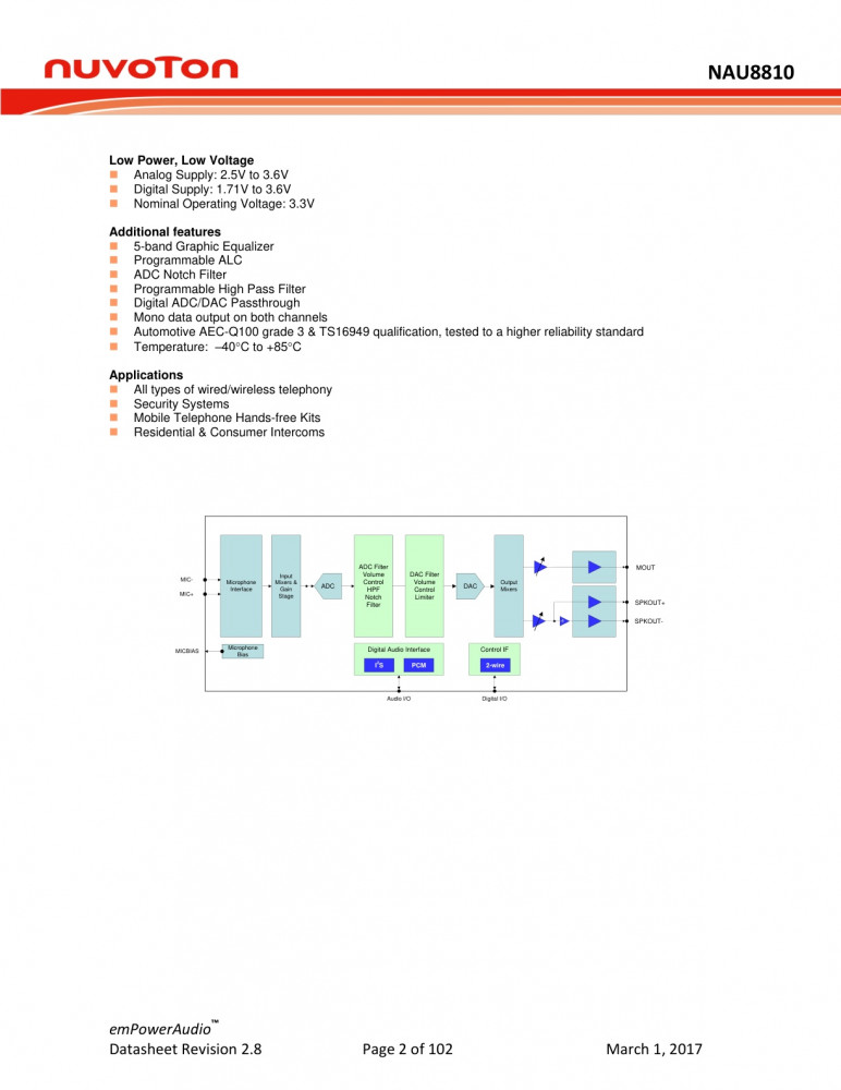 NAU8810YG datasheet page 2