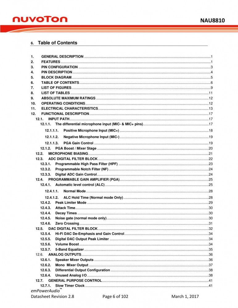 NAU8810YG datasheet page 6