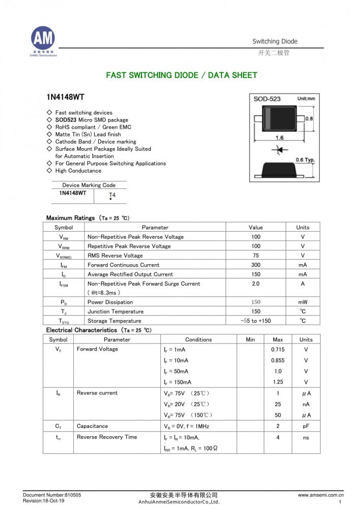 1N4148WT datasheet page 1