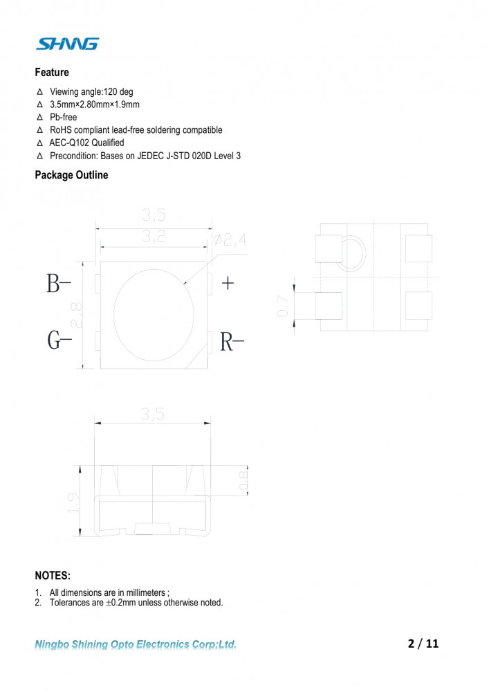SN-NE3528BDABRGB-N specification page 2