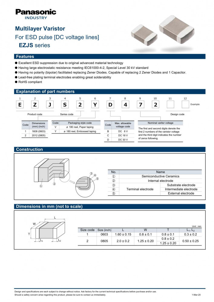 EZJS series datasheet page 1