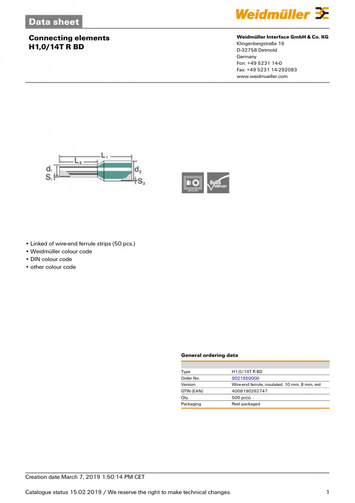 WEIDMULLER 9021950000 technical document page 1