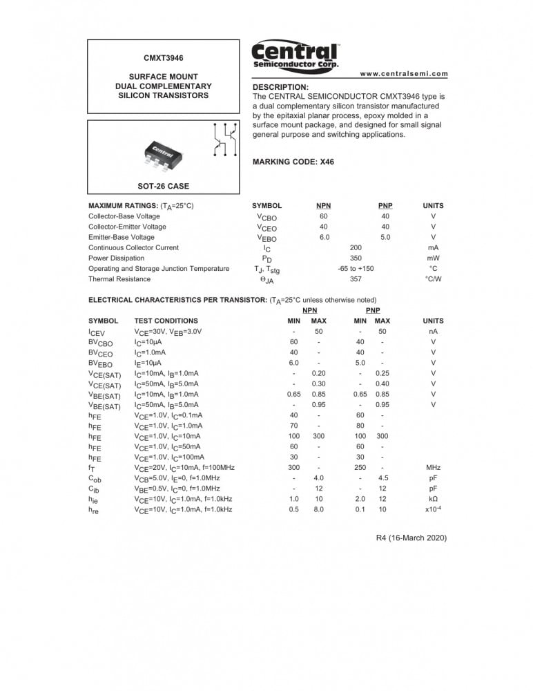 CMXT3946 datasheet page 1