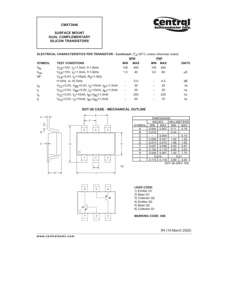 CMXT3946 datasheet page 2