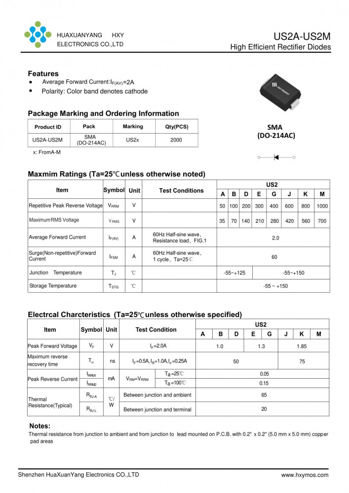 US2M datasheet page 1