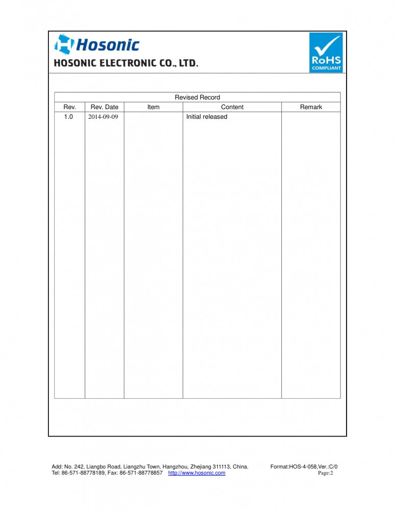 HOSONIC E3SB40E00000QE datasheet page 2