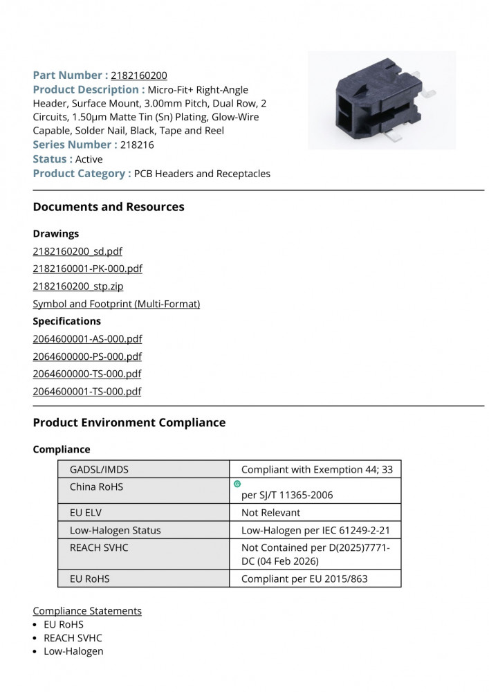 MOLEX 2182160200 product document preview, page 1