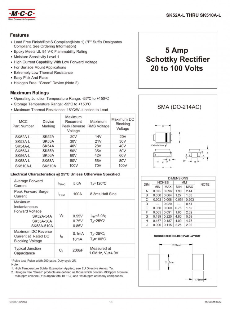 SK56A-LTP datasheet page 1