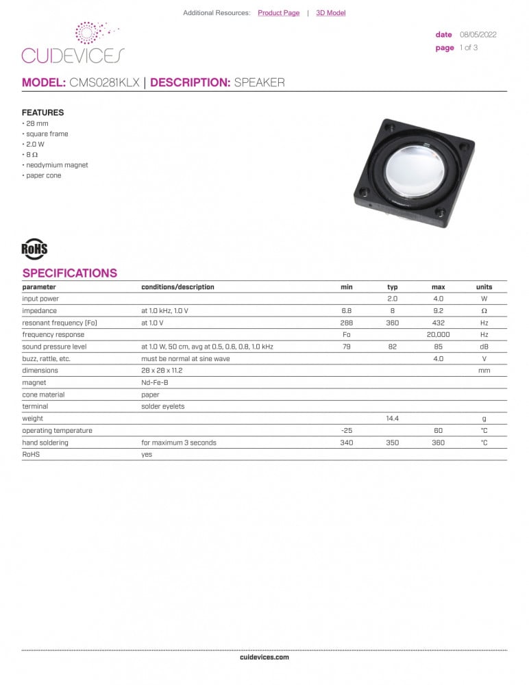 CMS0281KLX datasheet page 1