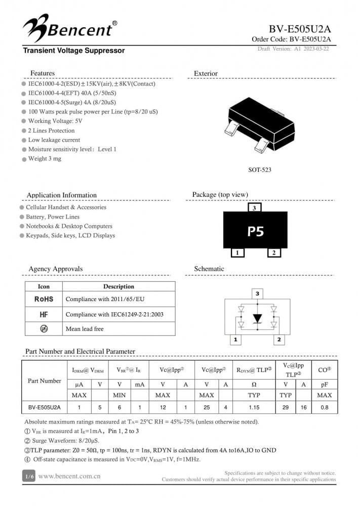 BV-E505U2A datasheet page 1