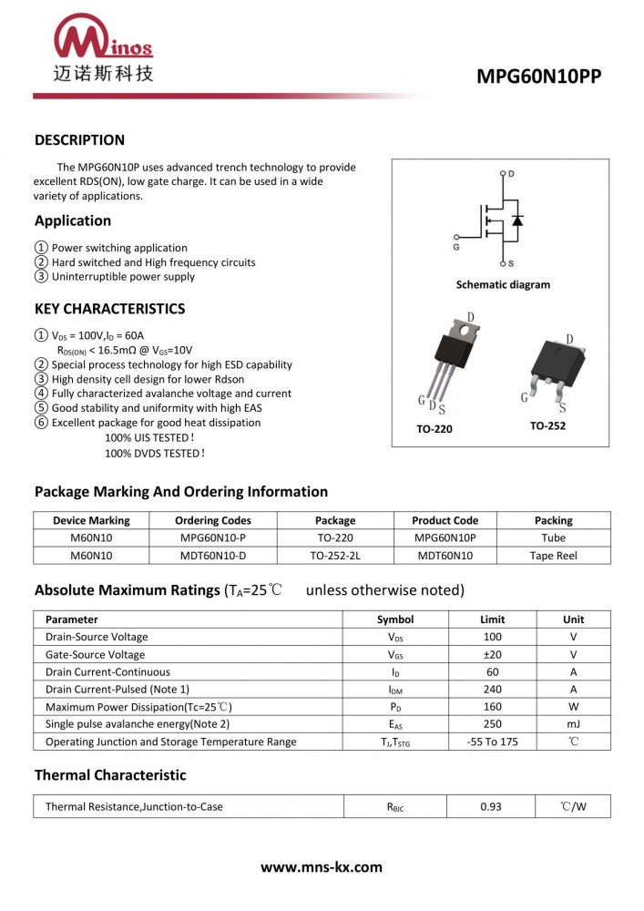 MPG60N10P datasheet page 1