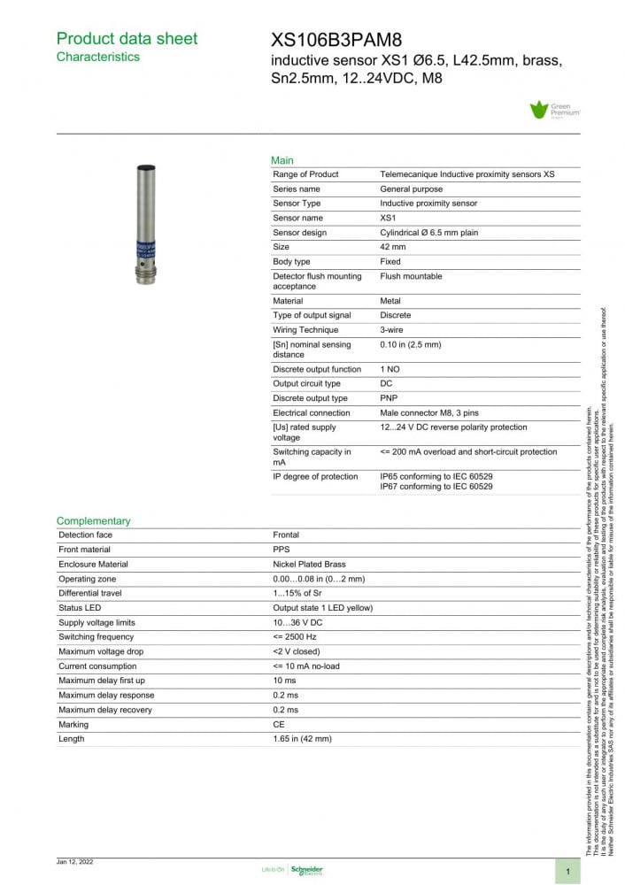 XS106B3PAM8 technical document page 1