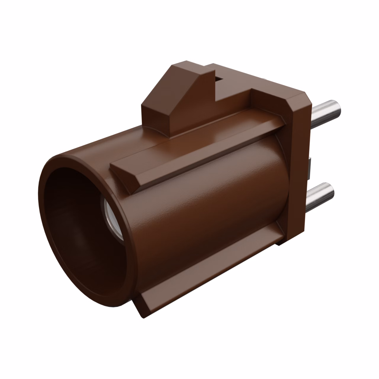 FAKRA Jack, Straight, PCB Receptacle, Through Hole, Die Cast Body, Tin (Sn) Plated, Keying Code F, Brown, Tray, 50 Ohms for sale