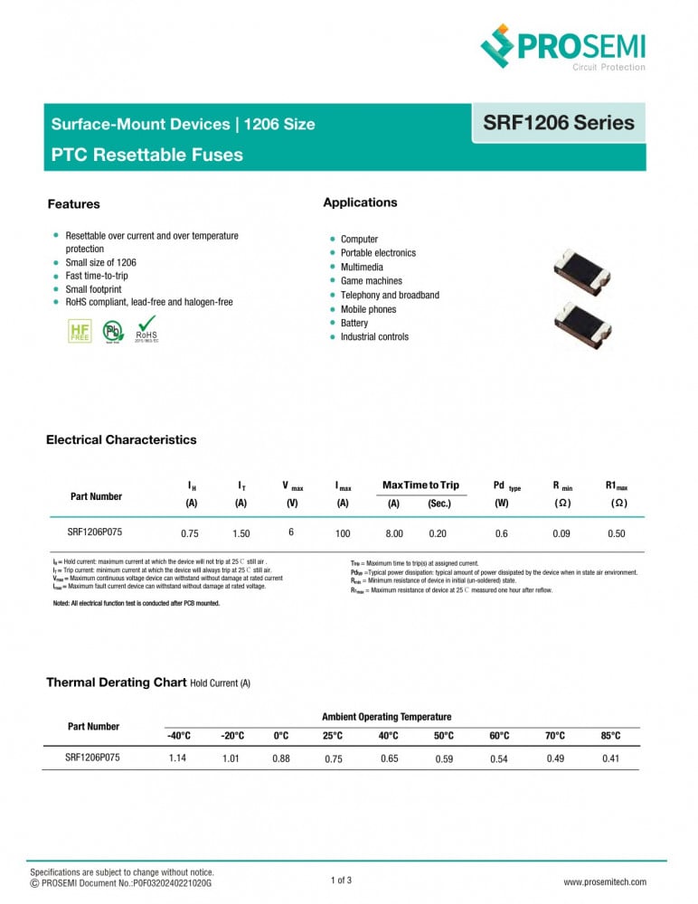 SRF1206 Series technical document page 1