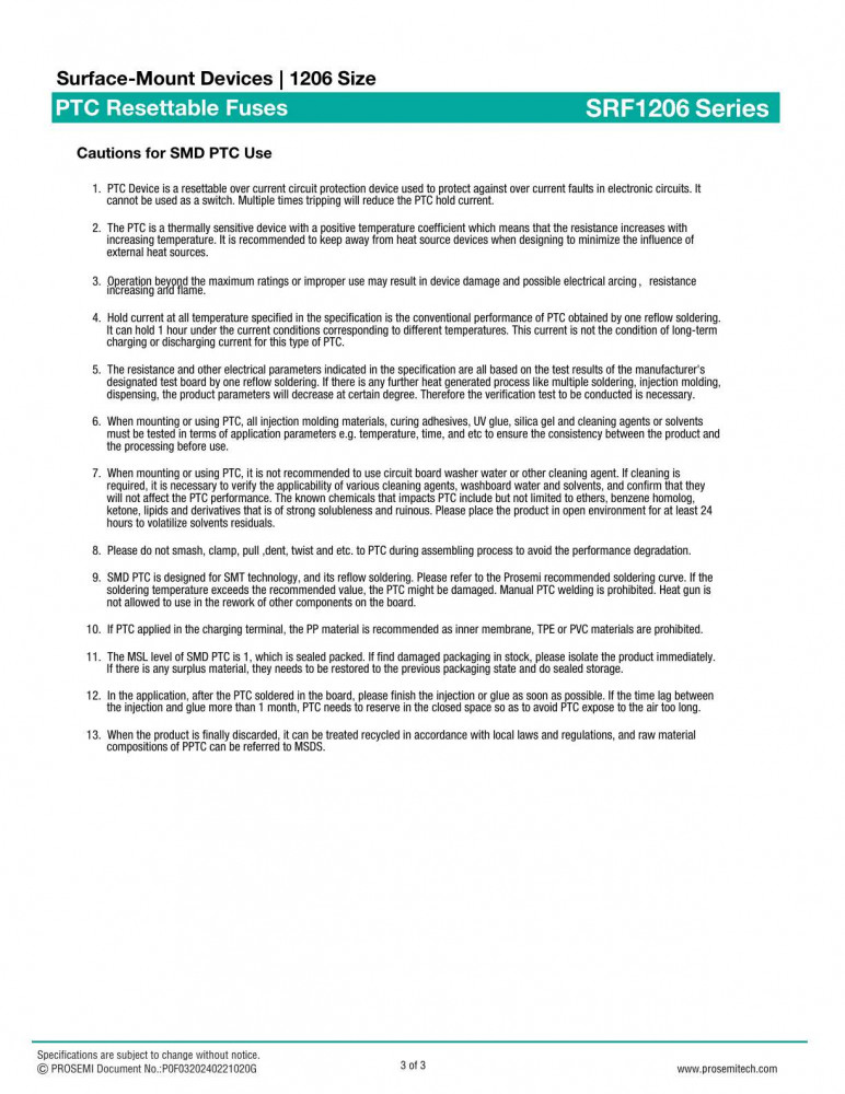 SRF1206 Series technical document page 3