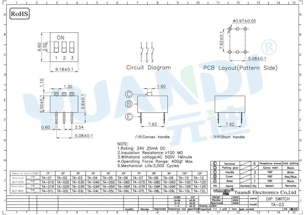 YUANDI TA-03 technical drawing