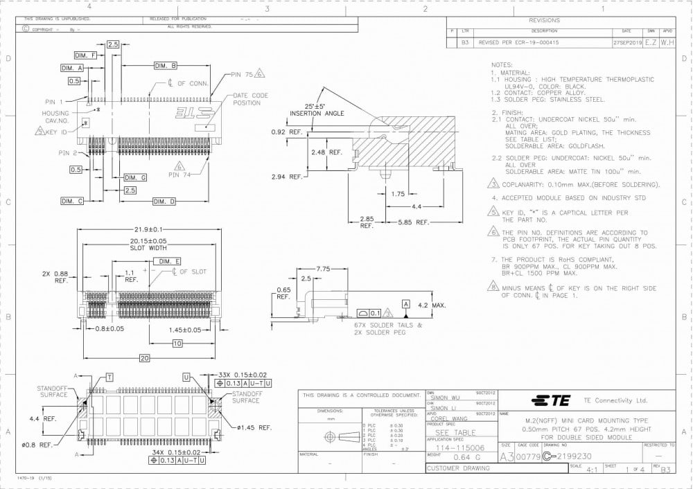 TE Connectivity 1-2199230-6 drawing page 1