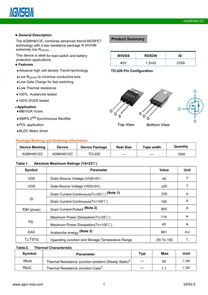 AGMH4012C datasheet page 1