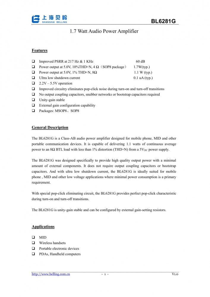 BL6281G datasheet page 1
