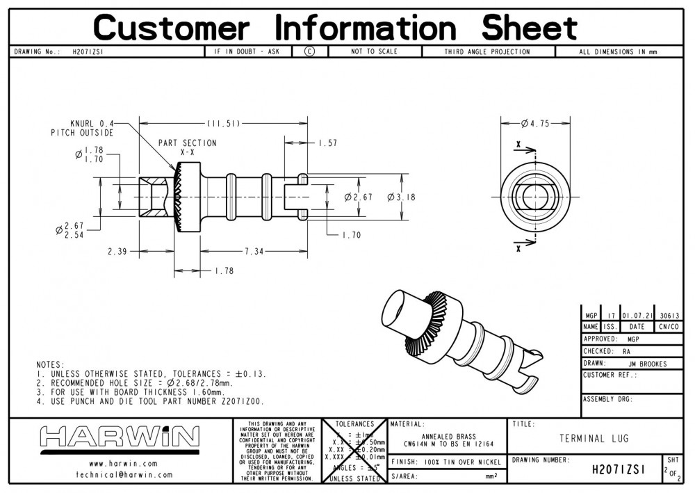 Harwin H2071ZS1 technical drawing