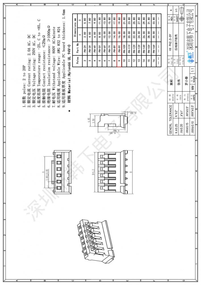 PH2.0-9Y technical document page 1
