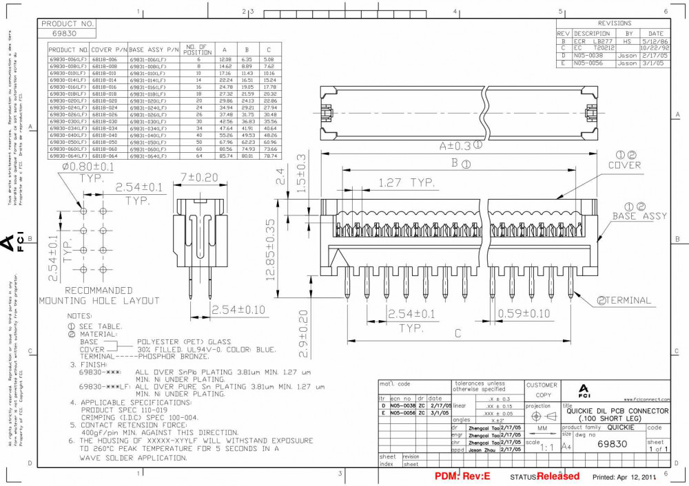 Amphenol 69830-014LF technical document image