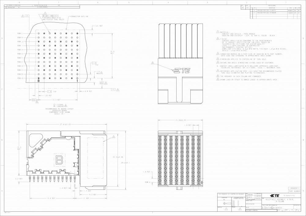 TE Connectivity 1934222-1 controlled customer drawing preview
