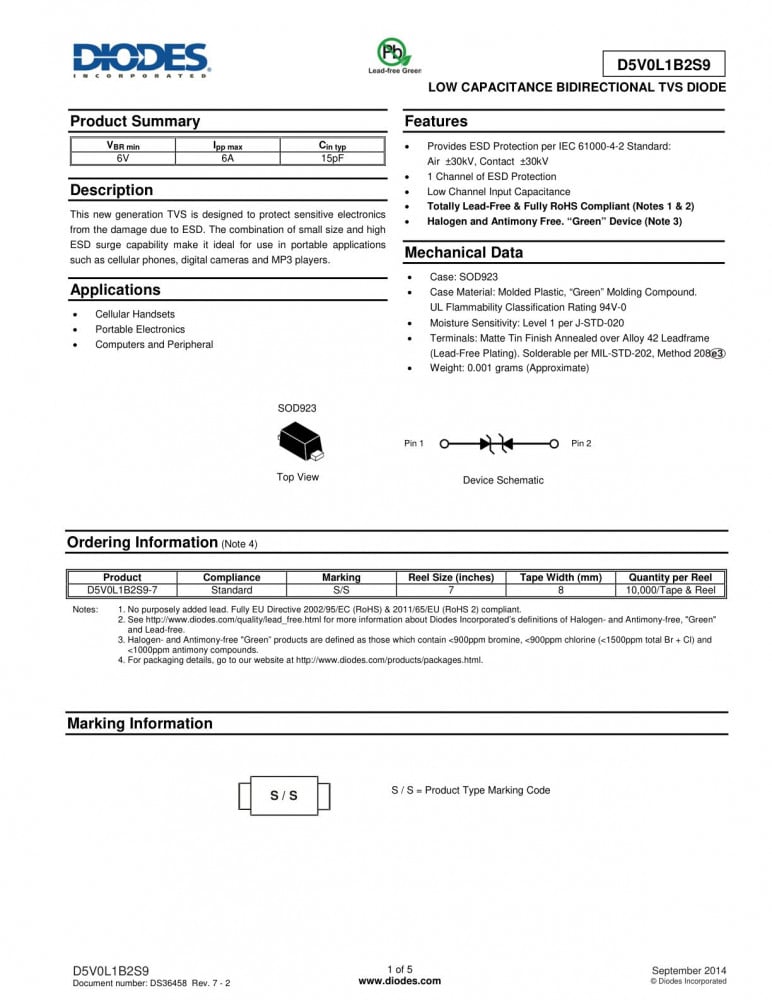 D5V0L1B2S9-7 datasheet page 1