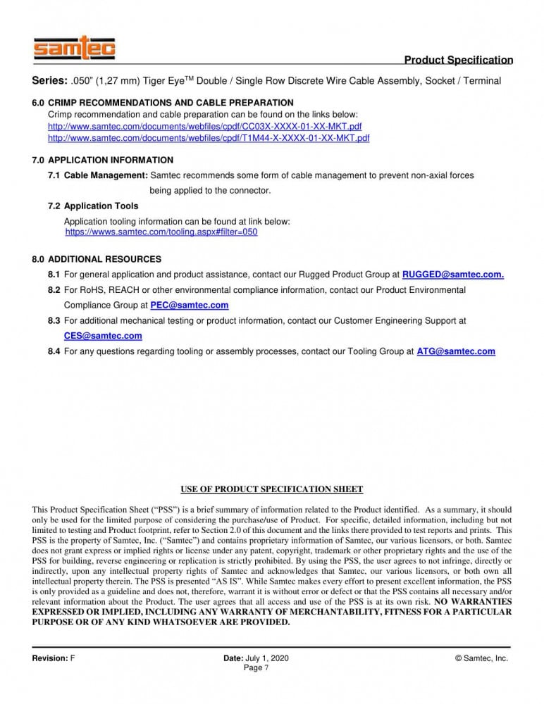 Samtec Tiger Eye specification page 7