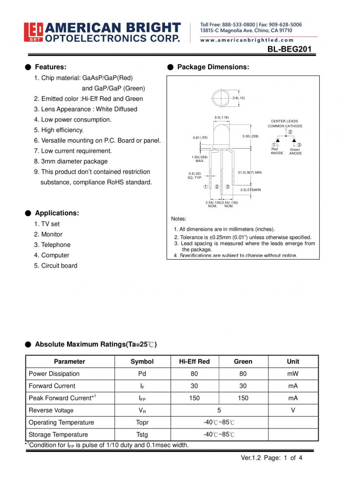BL-BEG201 technical document page 1