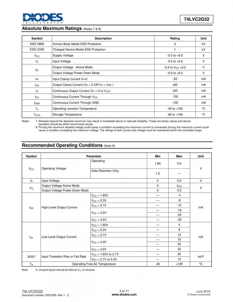 74LVC2G32HD4-7 datasheet page 3