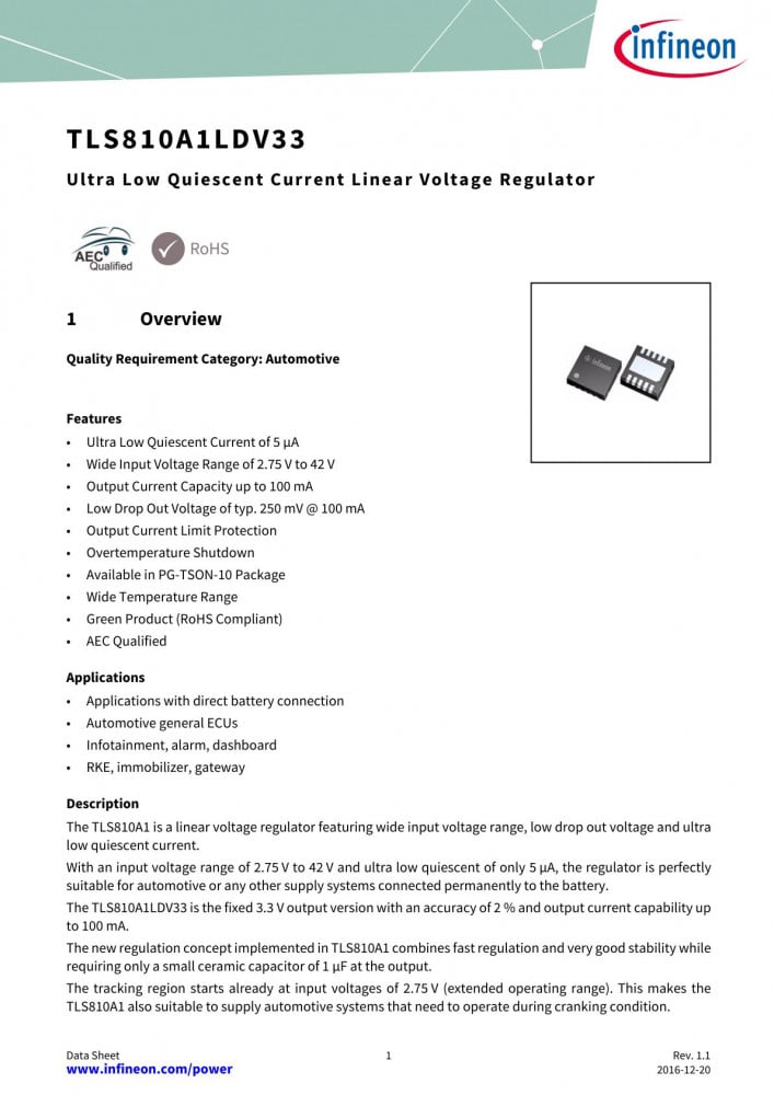 TLS810A1LD V33 datasheet page 1