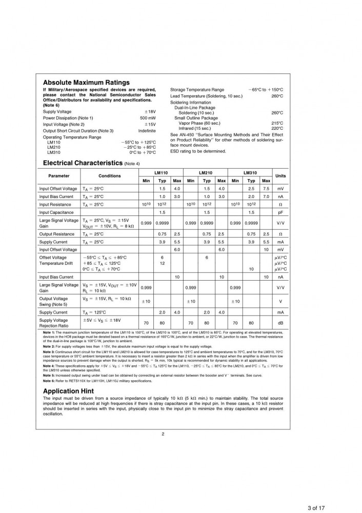 LM110H/883 technical document page 4