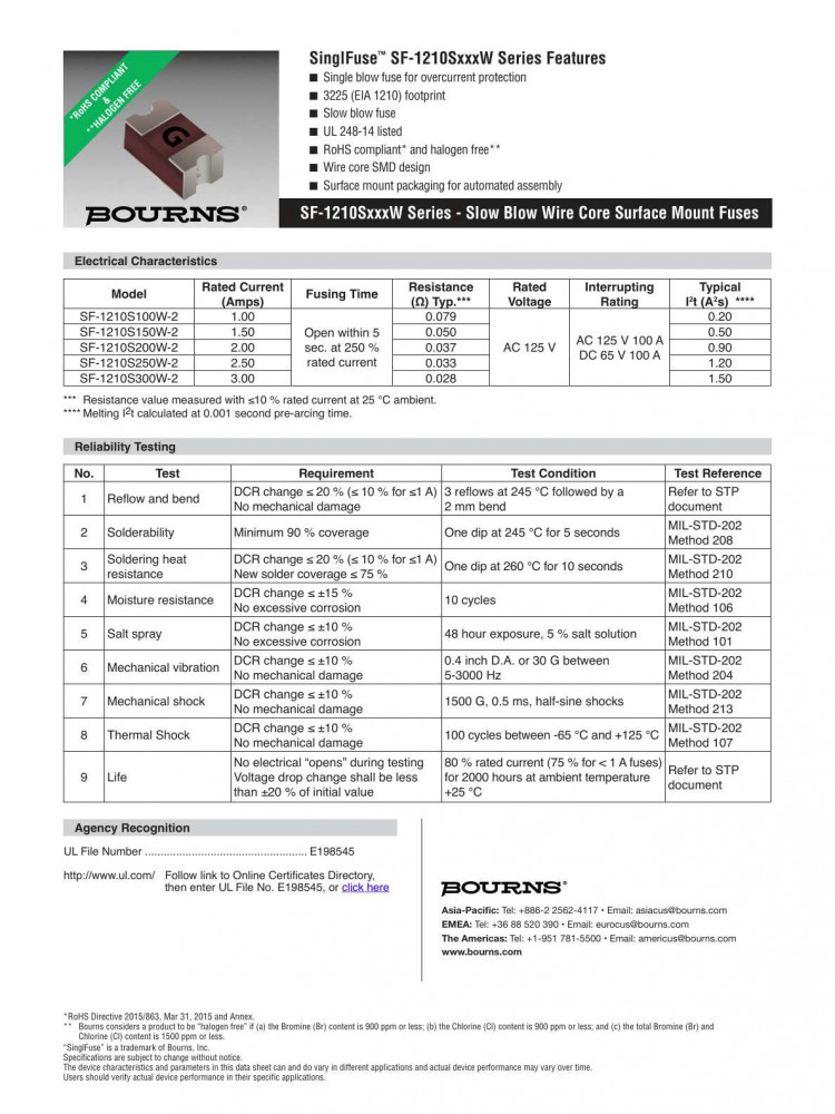 BOURNS SF-1210S300W-2 datasheet page 1