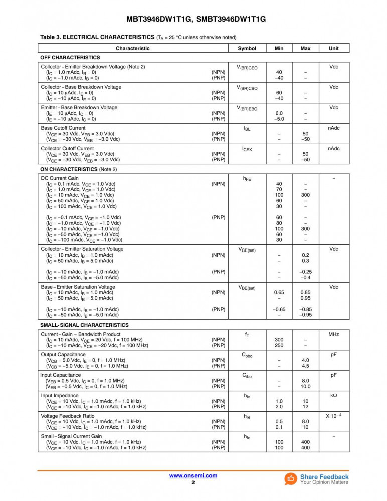 MBT3946DW1T1G datasheet page 2